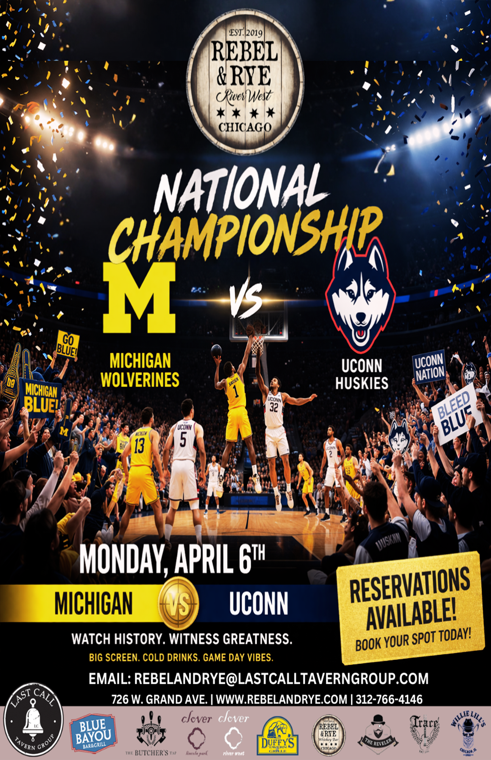 National Championship: Michigan vs. UConn at Rebel & Rye on Monday ...